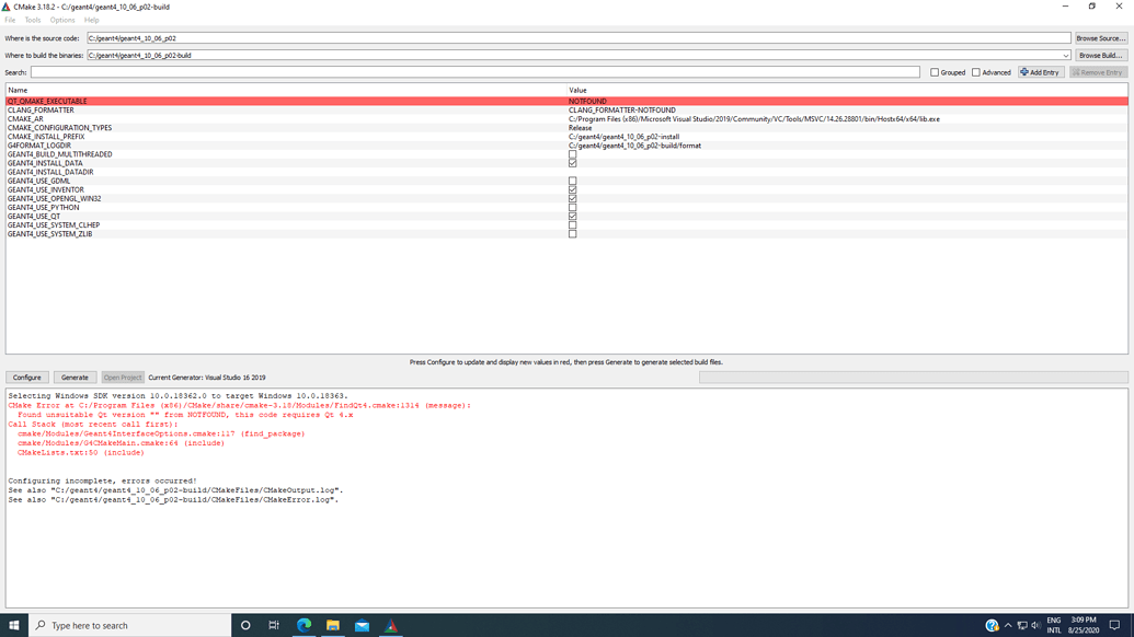 Error while configuring Qt using Cmake - Getting Started - Geant4 Forum