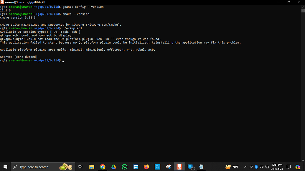 Cmake error during example B1 - Getting Started - Geant4 Forum