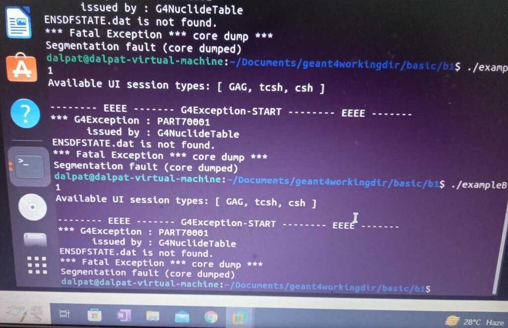 Error During Run Of Exampleb1 Particles Track Event Run And Biasing Geant4 Forum 6933