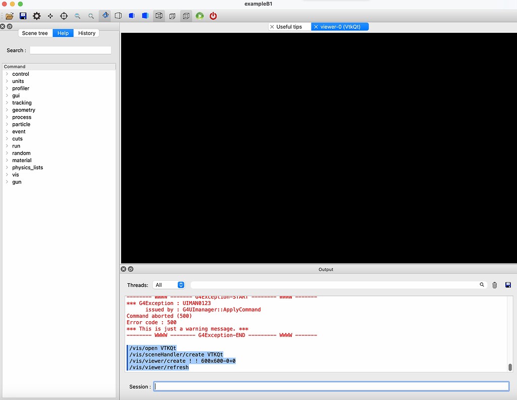 Problem in exampleB1 visualization - Recording, Visualizing and Persisting Data - Geant4 Forum