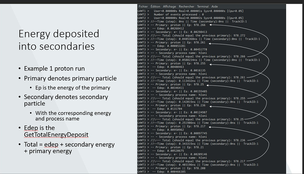 How to get energy given to a secondary in an event - Particles, Track, Event, Run and Biasing ...