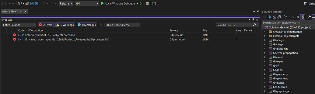 LNK1189 error despite running in release and using shared libraries in CMake - Getting Started ...