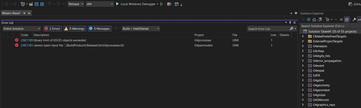 LNK1189 error despite running in release and using shared libraries in CMake - Getting Started ...