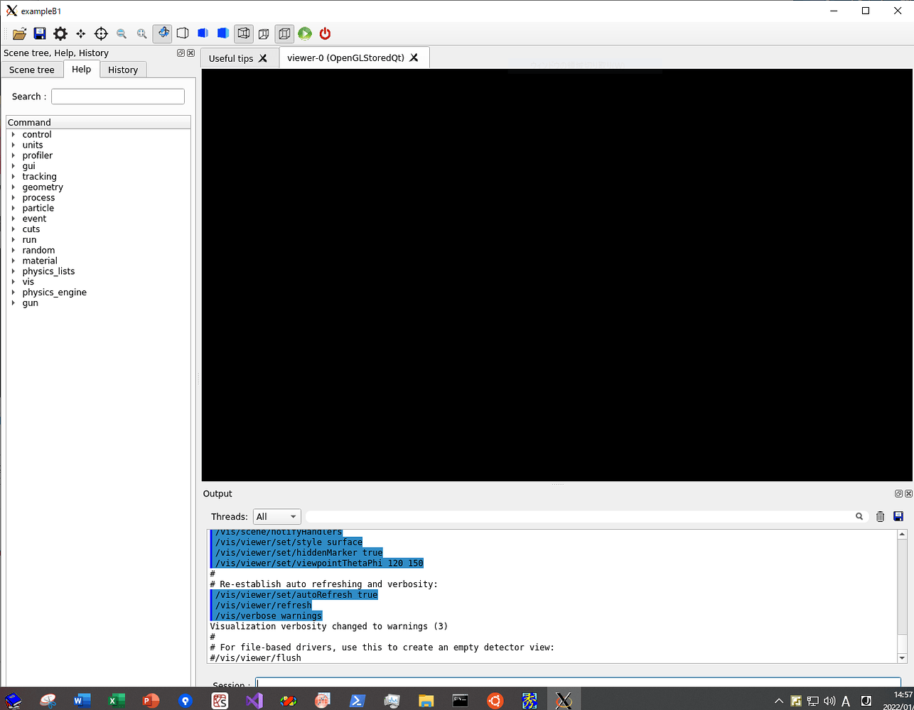 Does not show any geometry and beam - Recording, Visualizing and Persisting Data - Geant4 Forum
